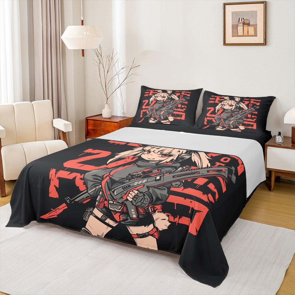 Manfei Anime Girl 4-Piece Full Size Sheets,Japanses Style Bed Sheets ...