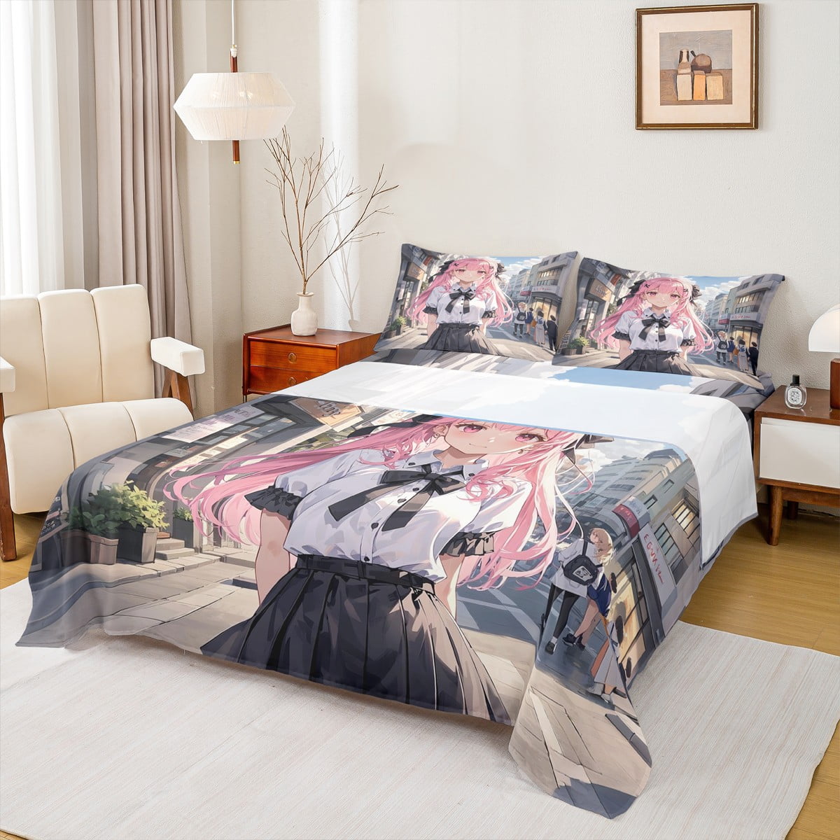 Manfei Anime Girl 4pcs Bed Sheets,Japanese Style King Sheets,Japanese ...