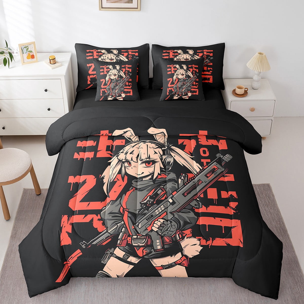 Manfei Anime Girl 7-Piece Bedding Comforter Set,Japanses Style King ...
