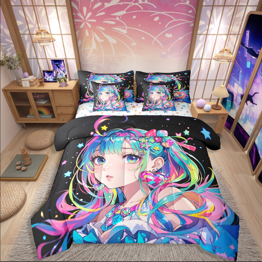 Manfei Anime Girl 7-Piece Twin Bedding Sets,Cartoon Manga Bedding ...
