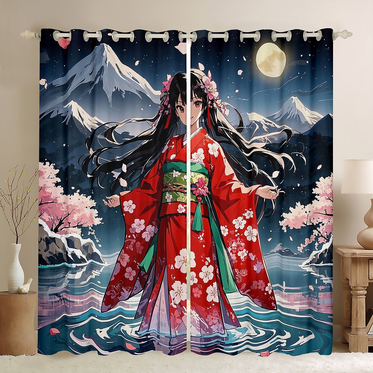 Manfei Anime Girl Blackout Curtains Set of 2 (52x84 Each),Japanese ...