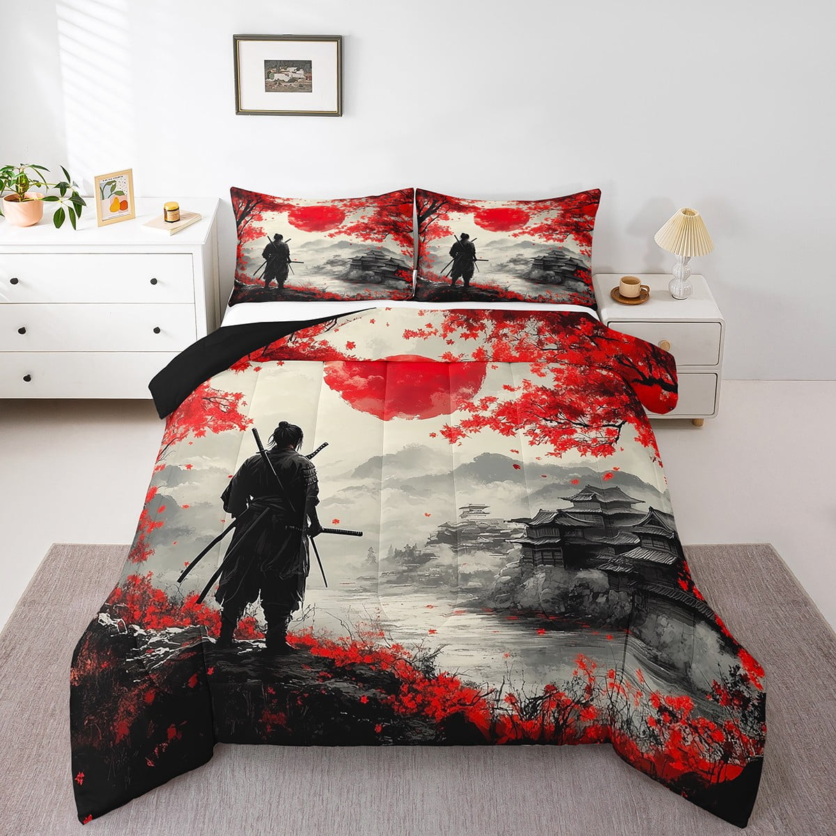Manfei Anime Warrior Bedding Sets Full with Comforter, Red Blossoms ...