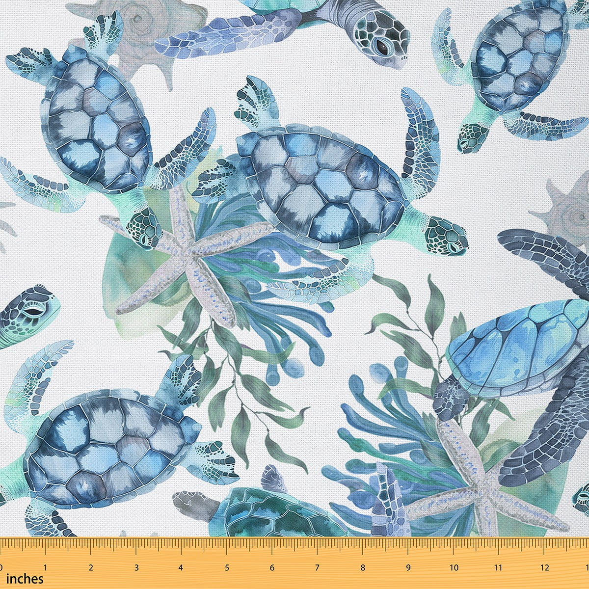 Manfei Aqua Blue Sea Turtle Fabric by the Yard (10 Yards), Marine ...