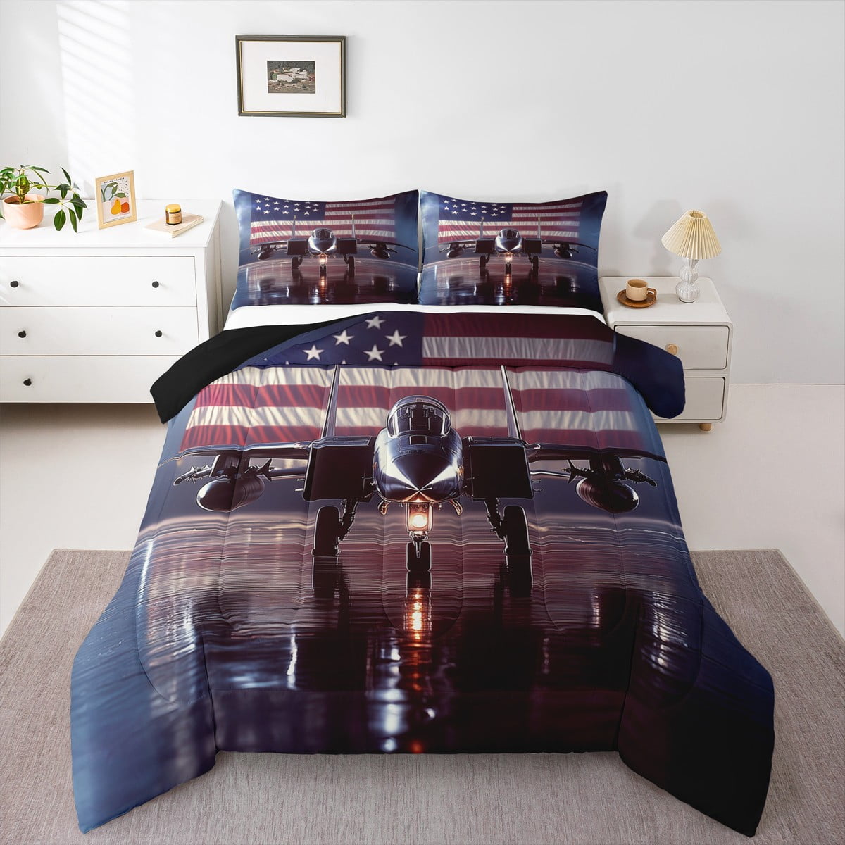 Manfei Army Fighter Jet 2pcs Bedding Comforter Set,American Flag Twin ...