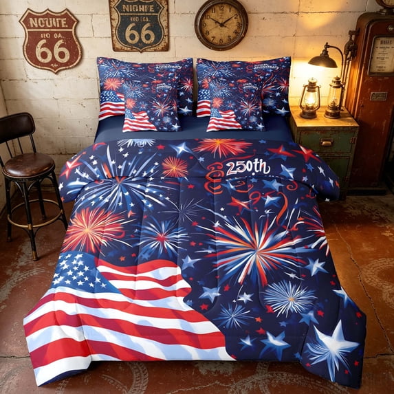 Manfei Artistic US Flag Queen Bedding, 250th Anniversary Firework ...