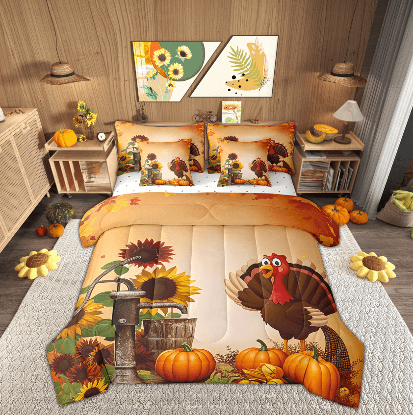 Manfei Autumn Harvest Bedding King Size, Turkey Pumpkin Bedding Sets ...