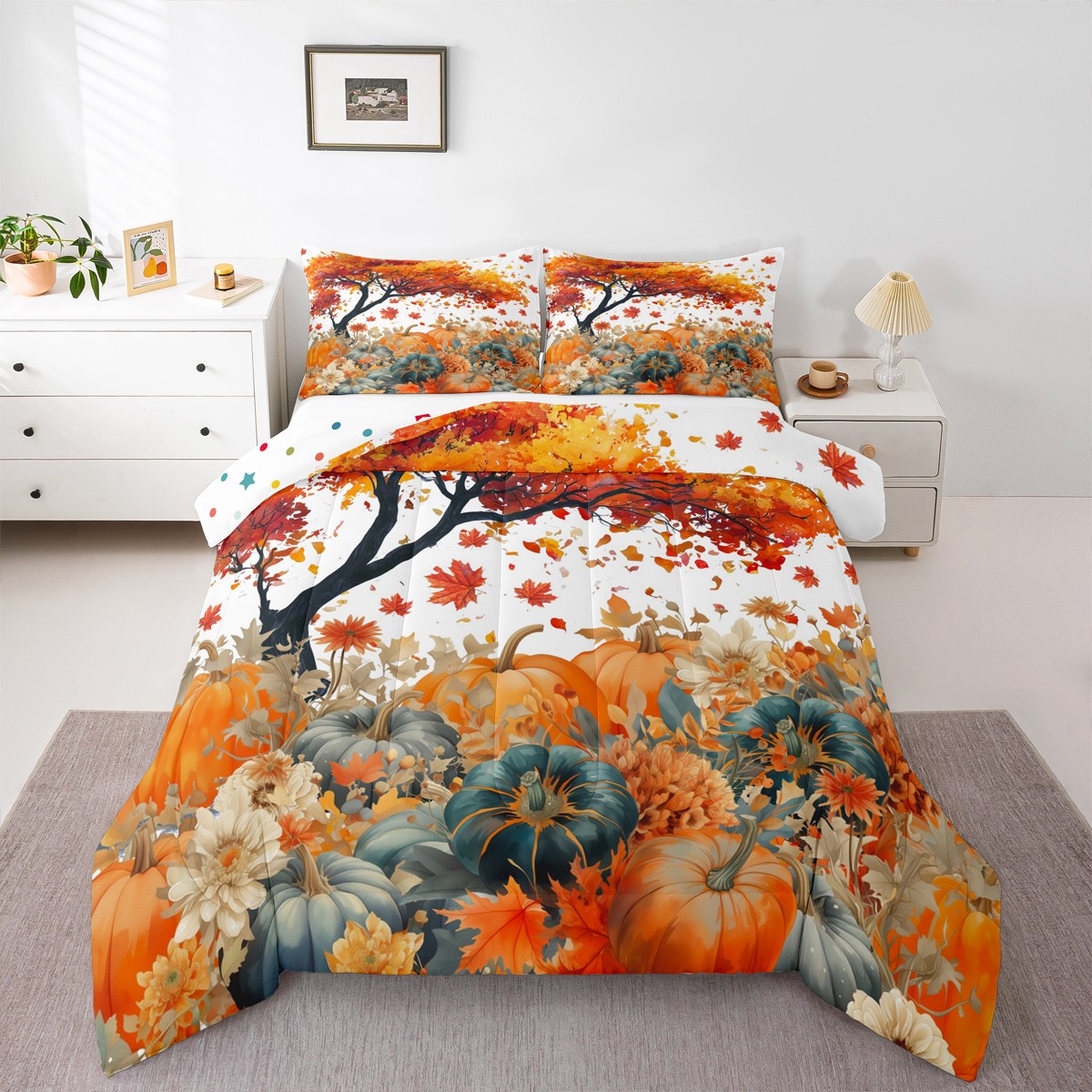Manfei Autumn Harvest Pumpkin Full Size Comforter Sets,Orange Maple ...