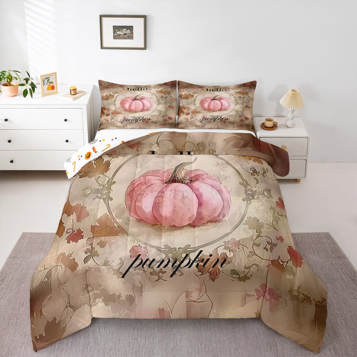 Manfei Autumn Harvest Pumpkin Full Size Comforter Sets,Retro Maple Leaf ...