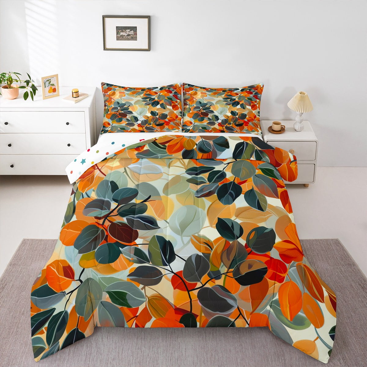 Manfei Autumn Leaves 3-Piece Full Size Comforter Sets,Botanical Plants ...