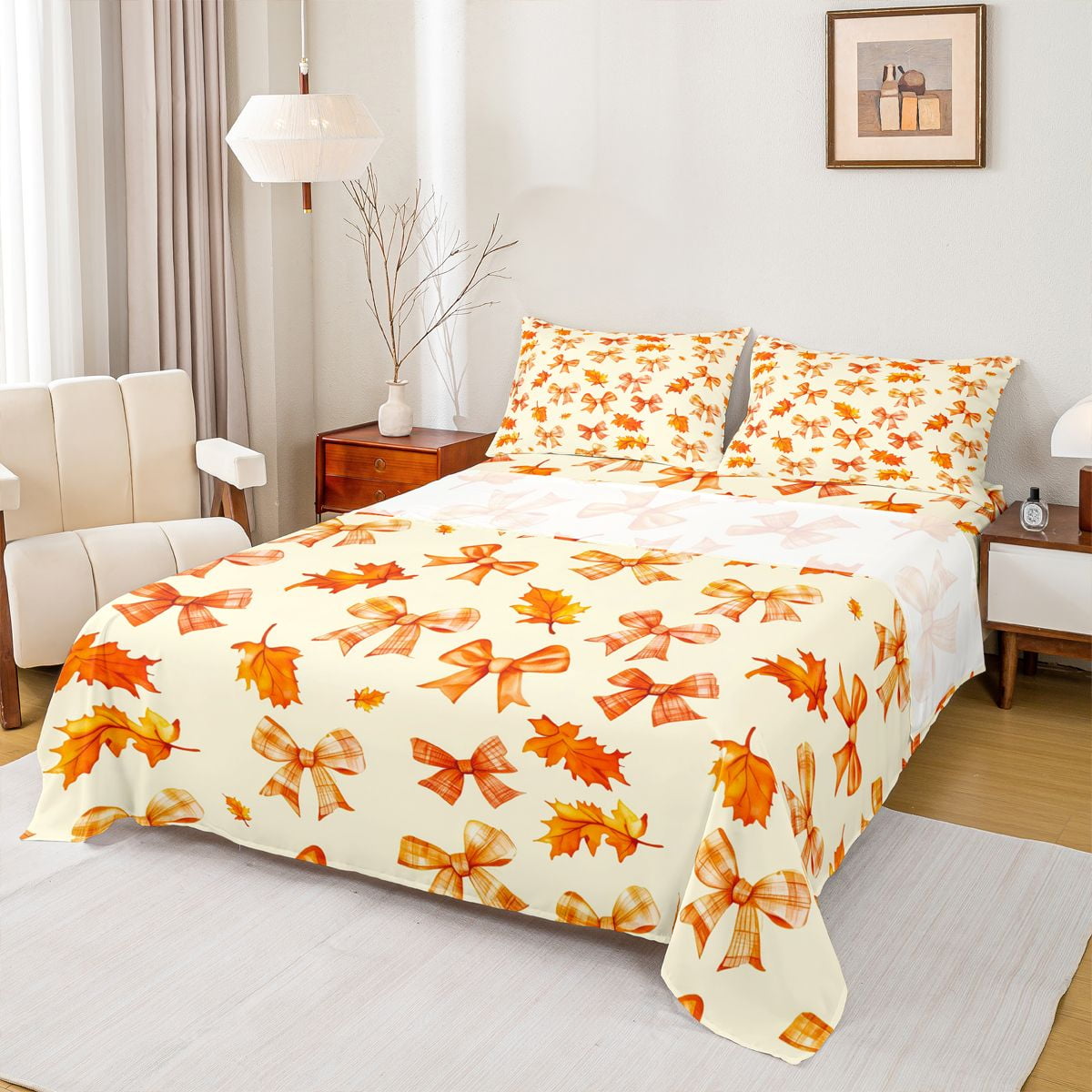 Manfei Autumn Maple Leaf Bed Sheets for Kids, Cartoon Orange Buffalo ...