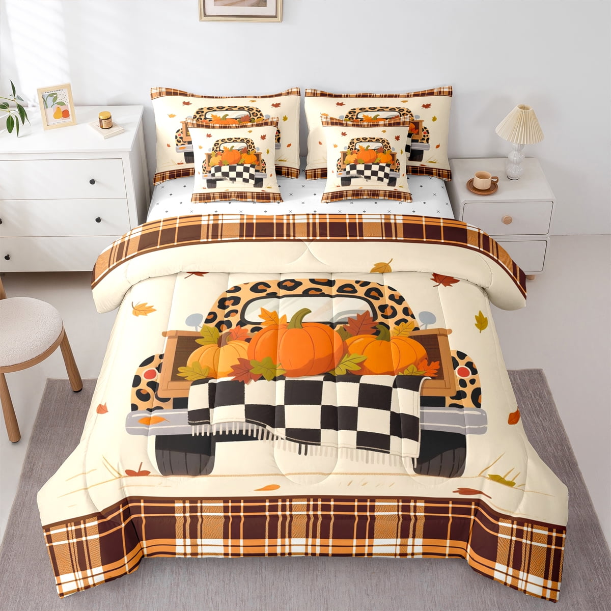 Manfei Autumn Rustic Pumpkin 7-Piece Twin Bedding Sets,Leopard Print ...