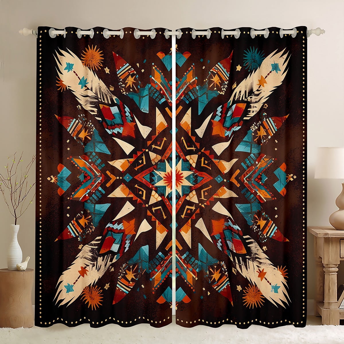 Manfei Aztec Curtains for Living Room,Boho Bohemain Blackout Curtains ...
