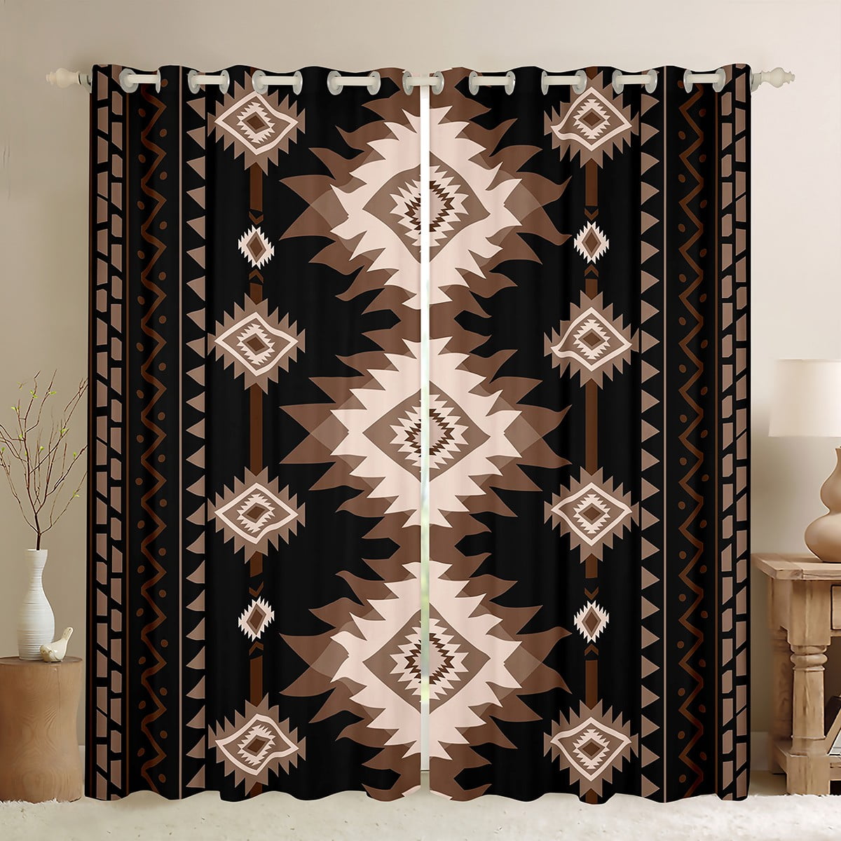Manfei Aztec Curtains Pack of 2 (42x63),Boho Bohemain Flower Black Out ...