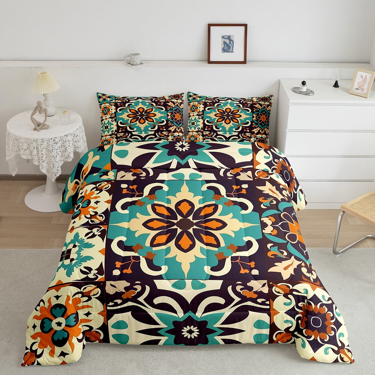 Manfei Aztec Flower King Size Comforter Sets,Retro Boho Bohemain ...