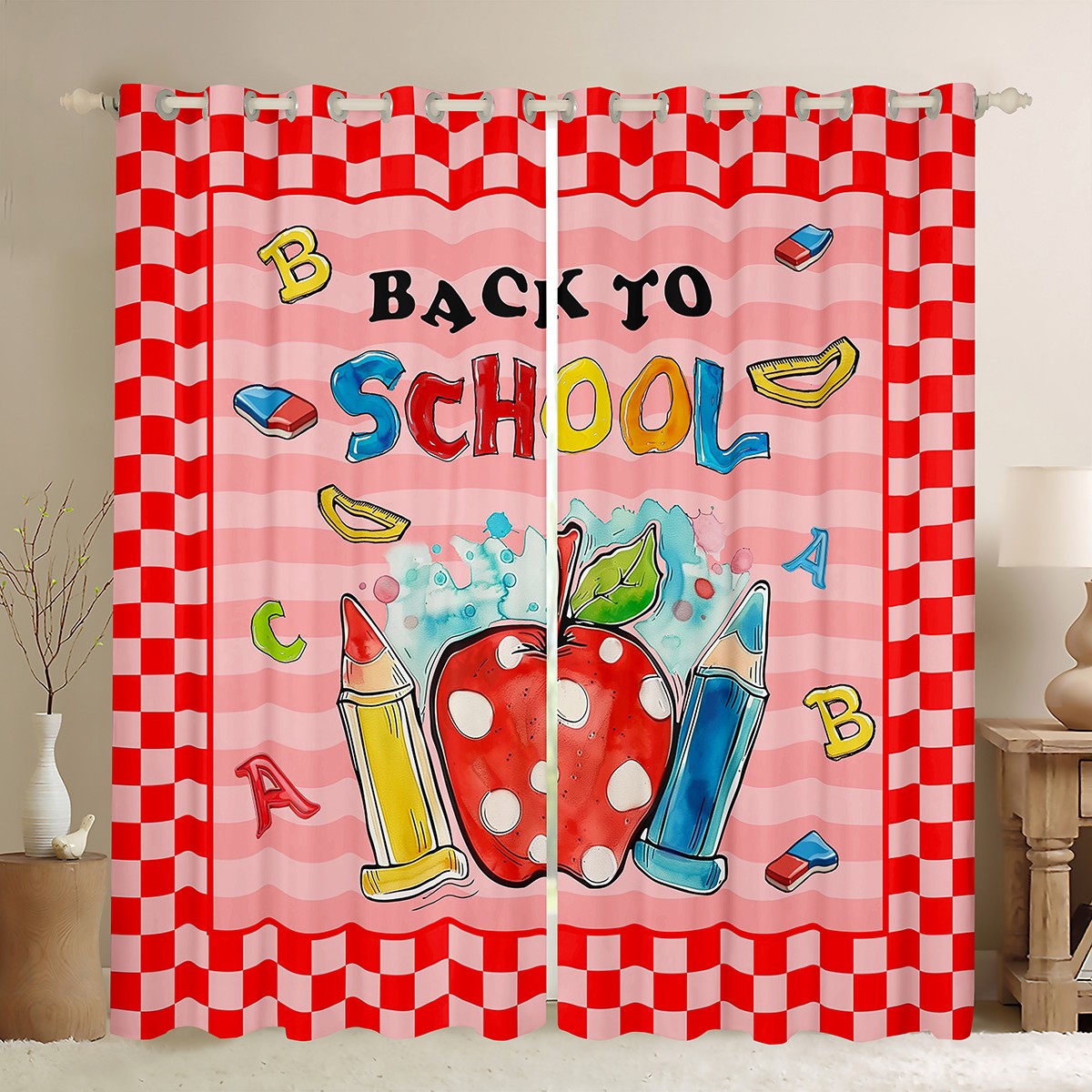 Manfei Back to School Curtains Pack of 2 (42x84 Each), Kawaii Cartoon ...