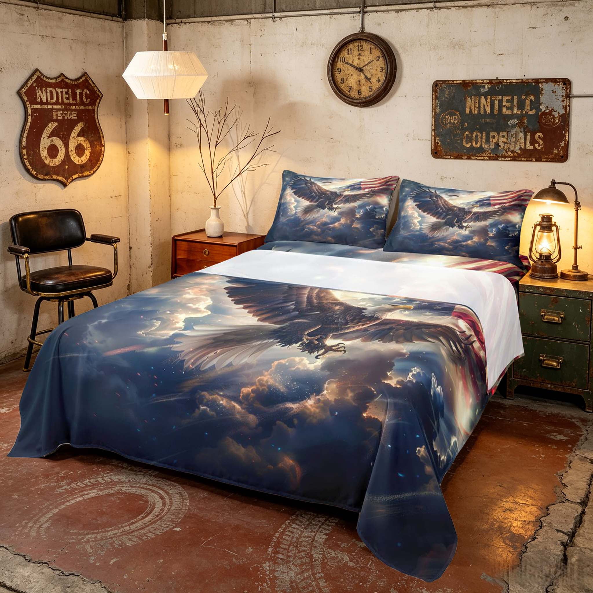 Manfei Bald Eagle Bed Sheets, US Flag Full Size Sheets, Red White Blue ...