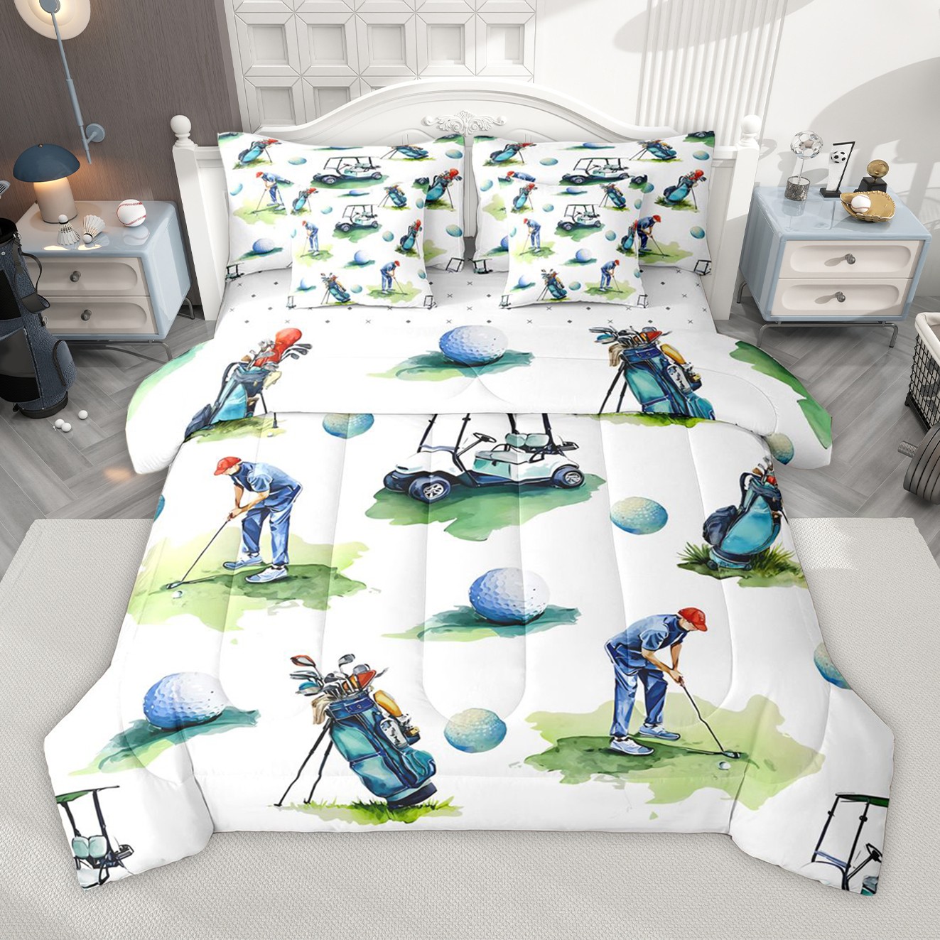 Manfei Ball Gamer Golf 7-Piece Bedding Comforter Set for Children Boys ...