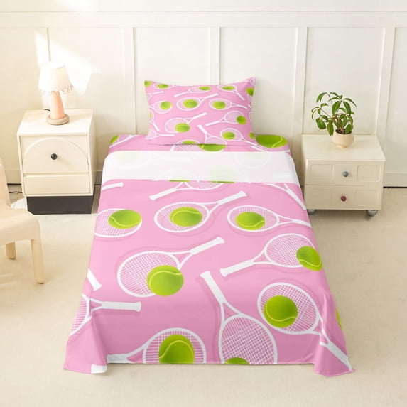 Manfei Ball Sport Twin Sheets,Tennis Racket Bedding For Girls,Pink Soft ...