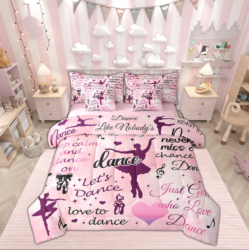 Manfei Ballet Princess Bedding Sets Queen Size, Positive Words Bed in a ...