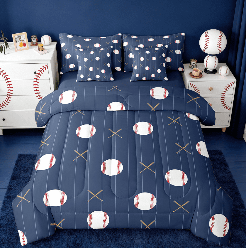 Manfei Baseball Bed in a Bag Full Size,Sports Theme Bed Set,Blue White ...