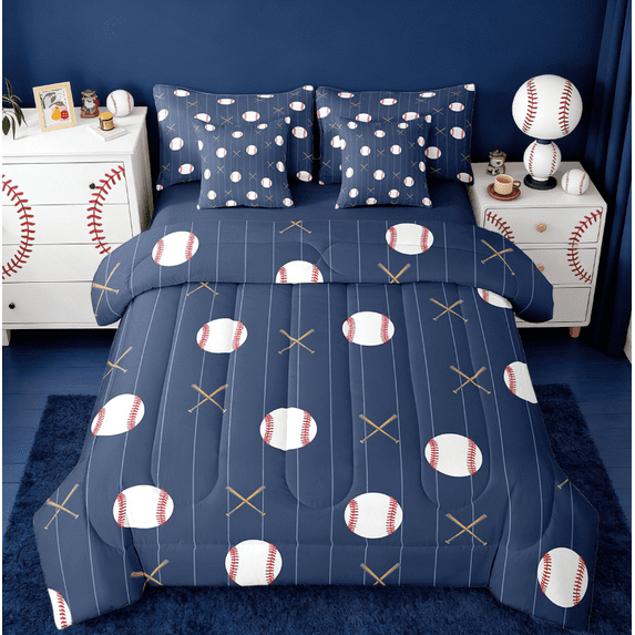 Manfei Baseball Bed in a Bag Full Size,Sports Theme Bed Set,Blue White ...