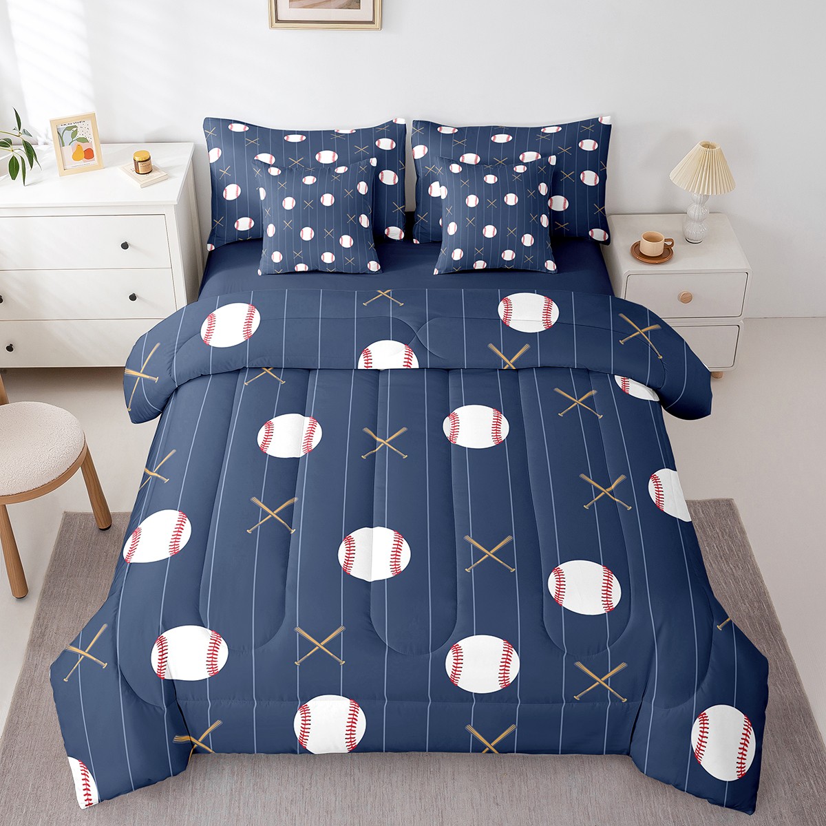Manfei Baseball Bedding Sets Twin Size,Sports Theme Comforter Sets with ...