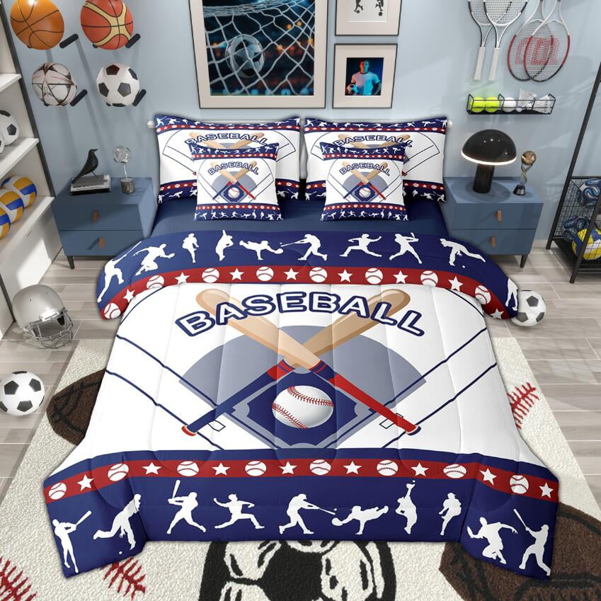 Manfei Baseball Boy Bedding Comforter Set 7 Pieces, Teens Sports Theme ...
