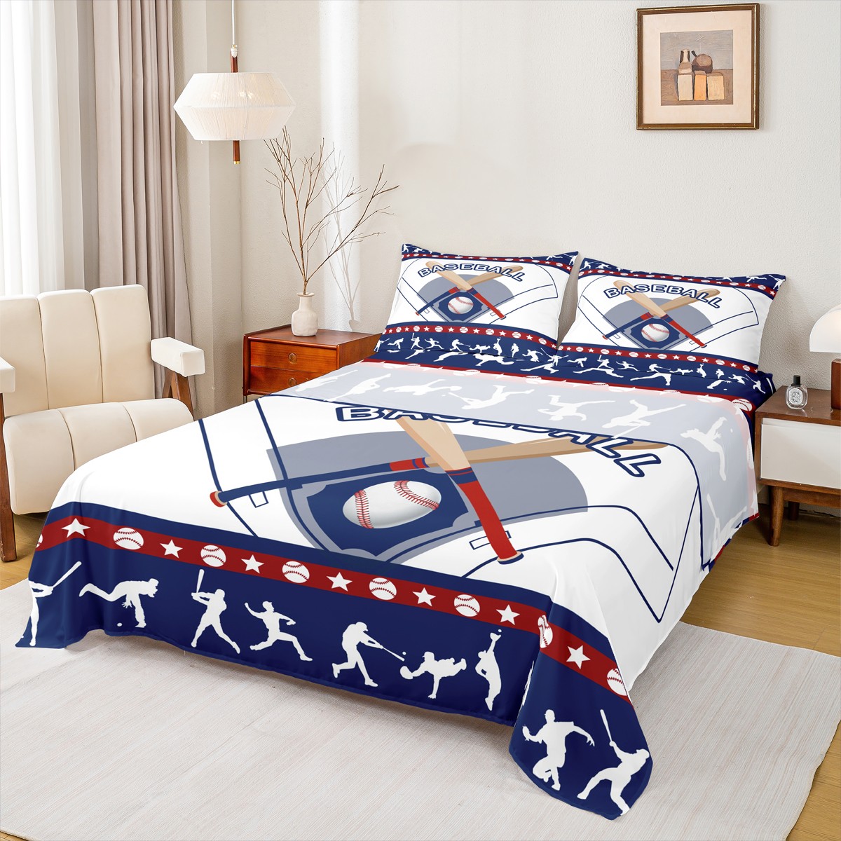 Manfei Baseball Boy Queen Sheet Sets 4-Piece, Teens Sports Theme Flat ...