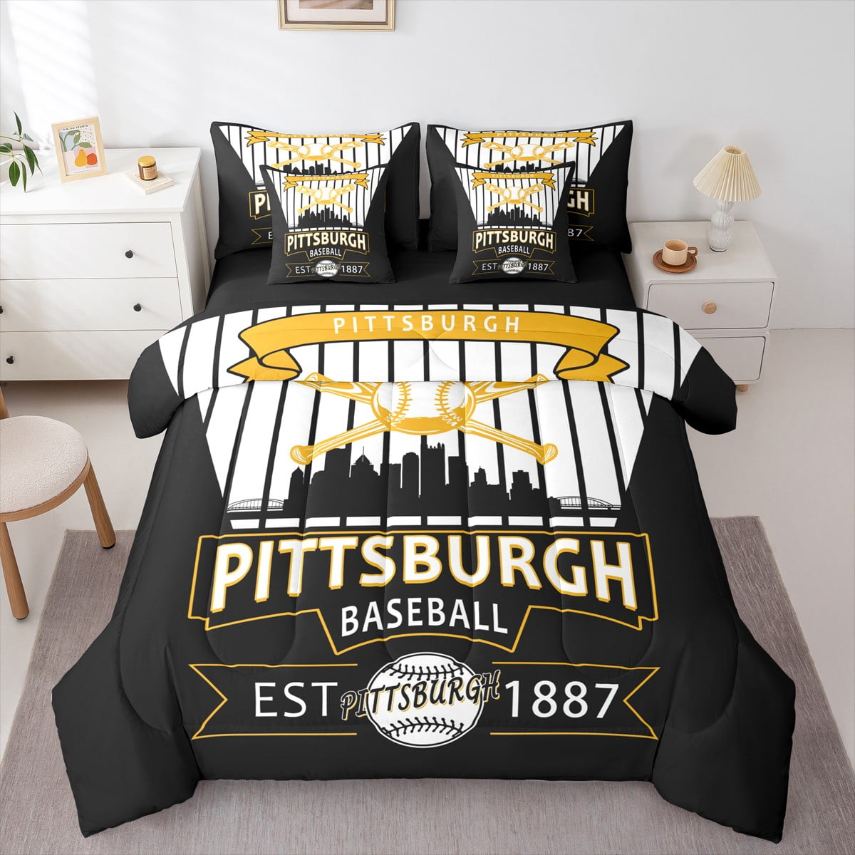 Manfei Baseball Gaming 7pcs Bedding Comforter Set,Sport City Slihouette ...
