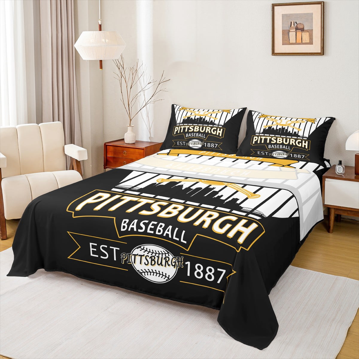 Manfei Baseball Gaming Bed Sheets,Sport City Slihouette King Sheets ...