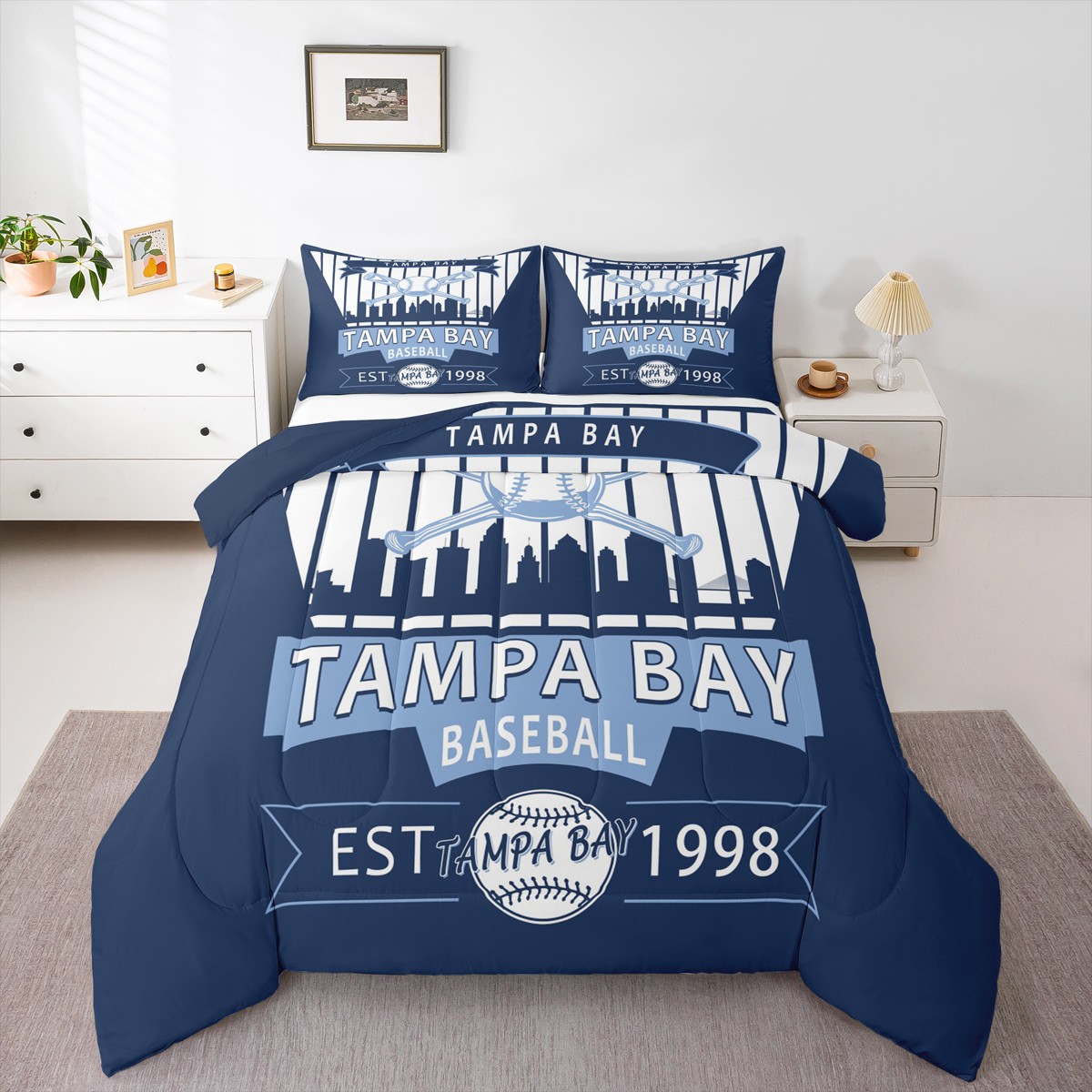 Manfei Baseball Gaming Bedding Comforter Set,Sport City Slihouette Twin ...