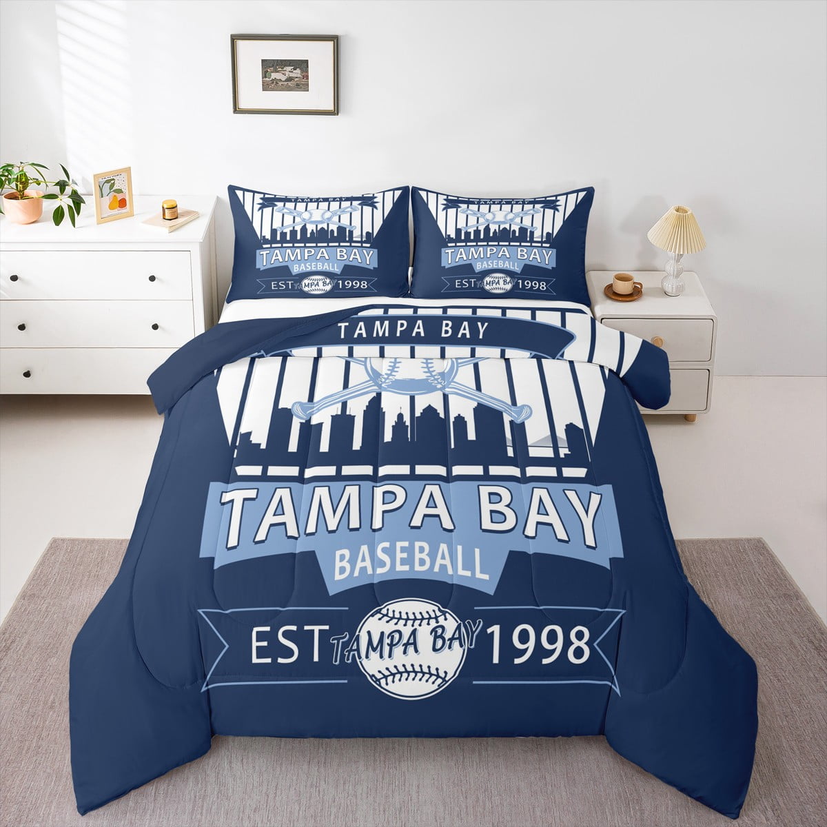 Manfei Baseball Gaming Full Size Comforter Sets,Sport City Slihouette ...