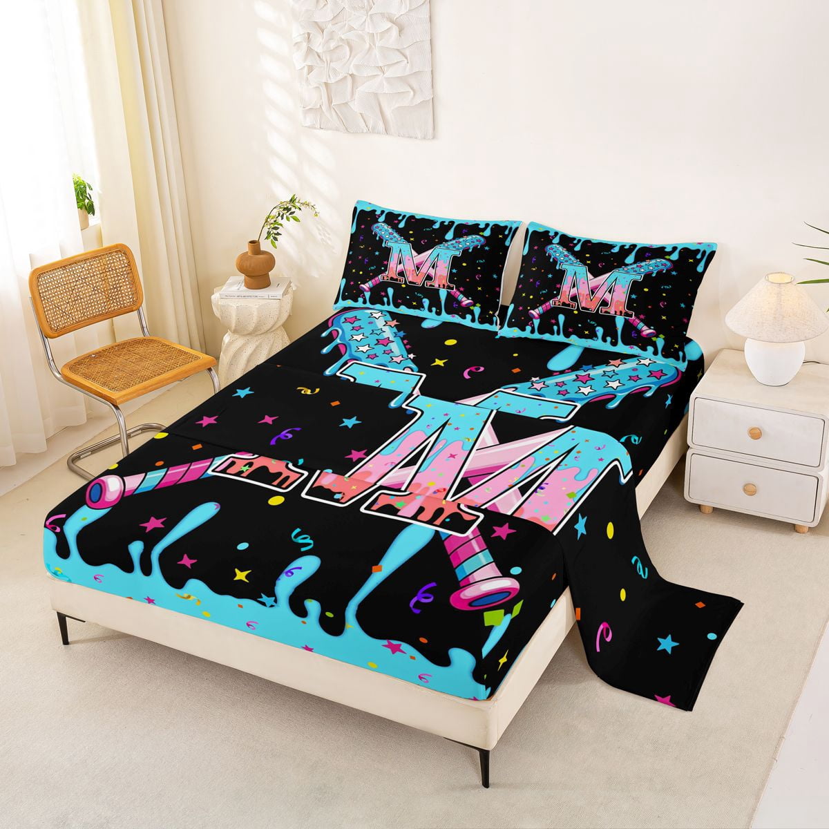 Manfei Baseball Gaming Sports Bed Sheets,Ice Cream Print Letter M King ...
