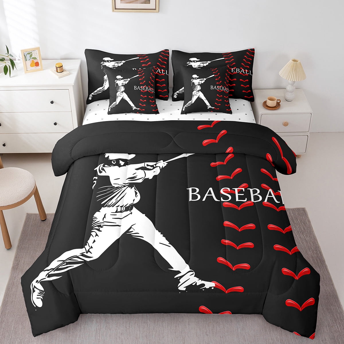 Manfei Baseball Player Bed in a Bag King size, Sports Lover Bed Set ...