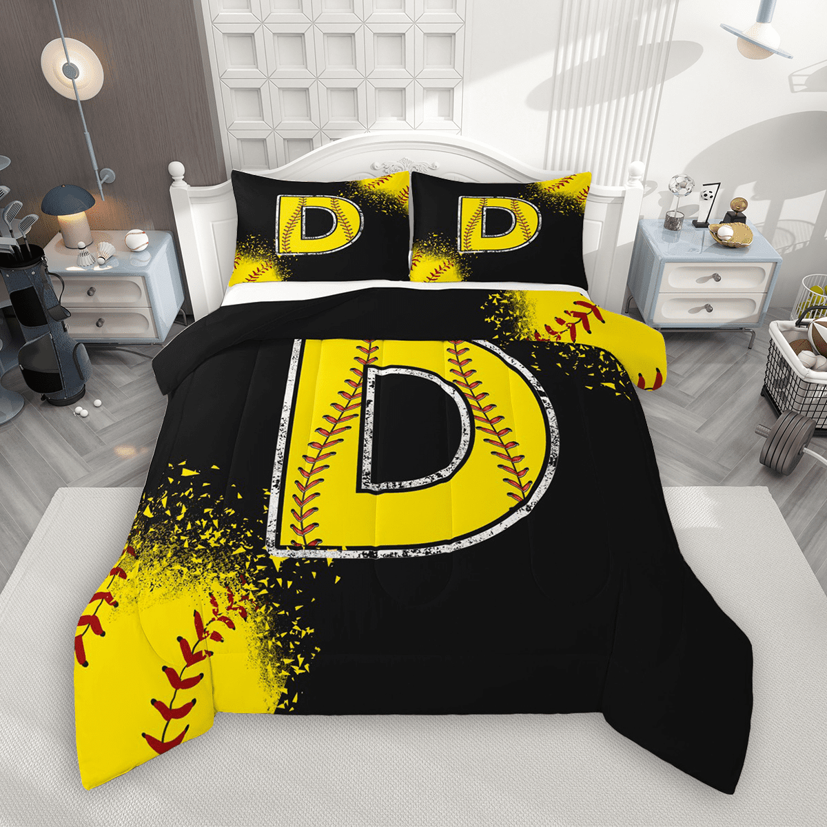 Manfei Baseball Print Full Size Comforter Sets 3-Piece for Boys Girls ...