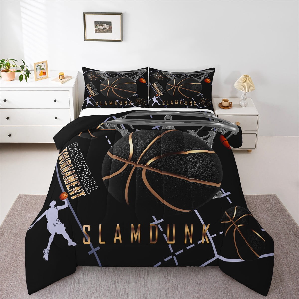 Manfei Basketball Print 3-Piece Full Size Comforter Sets,Sport Theme ...