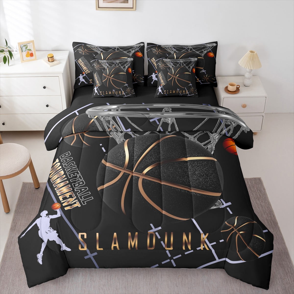 Manfei Basketball Print 7 Pieces Bedding Comforter Set,Sport Theme Full ...