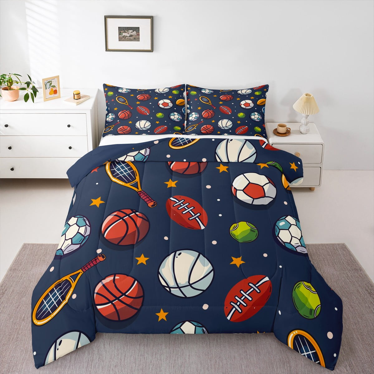 Manfei Basketball Rugby Baseball Bedding Comforter Set,Boys Ball Game ...