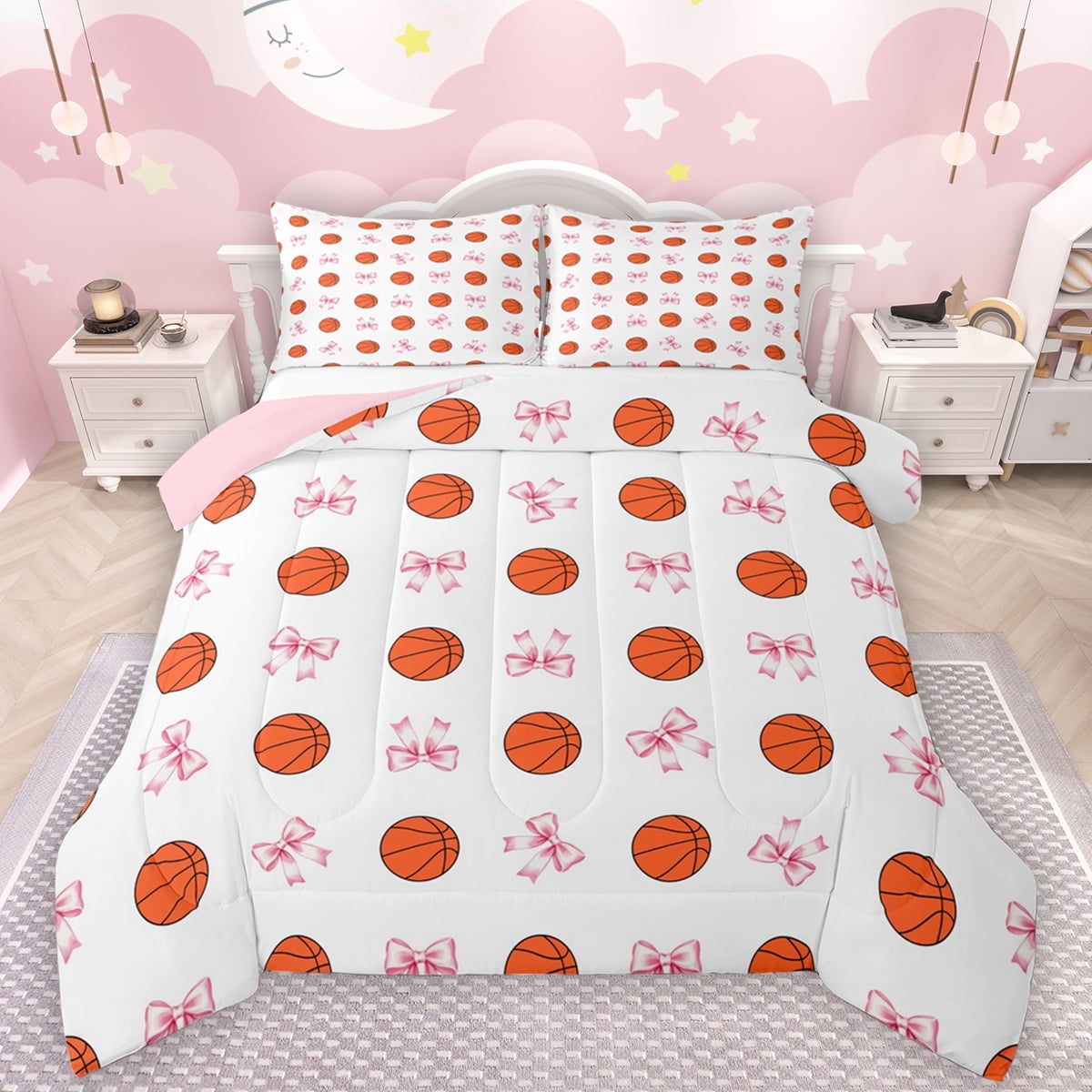 Manfei Basketball Sport Bedding Comforter Set,Pink Bow Tie Twin ...