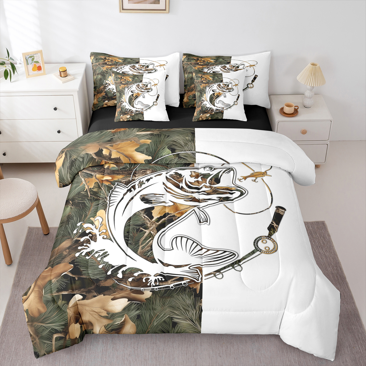 Manfei Bass Big Fish 7-Piece Bedding Comforter Set,Pike Fish Slihouette ...