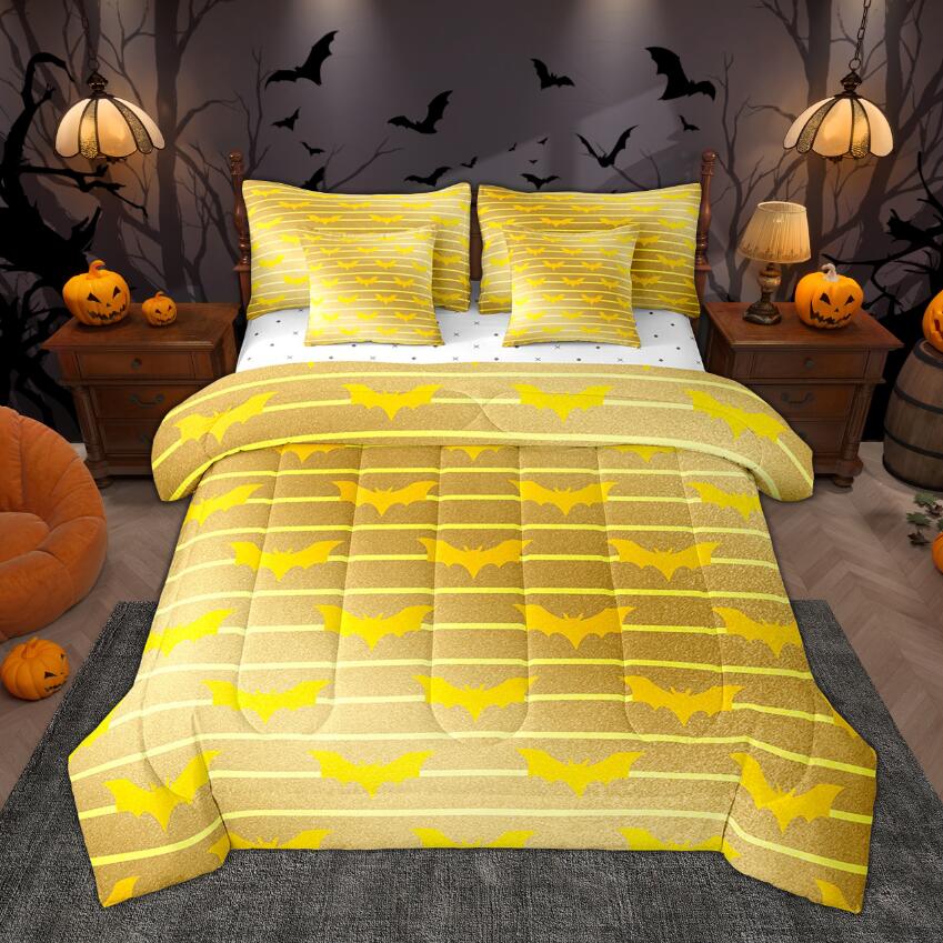 Manfei Bat Silhouette Bedding Comforter Set 7pcs, Happy Halloween Queen ...