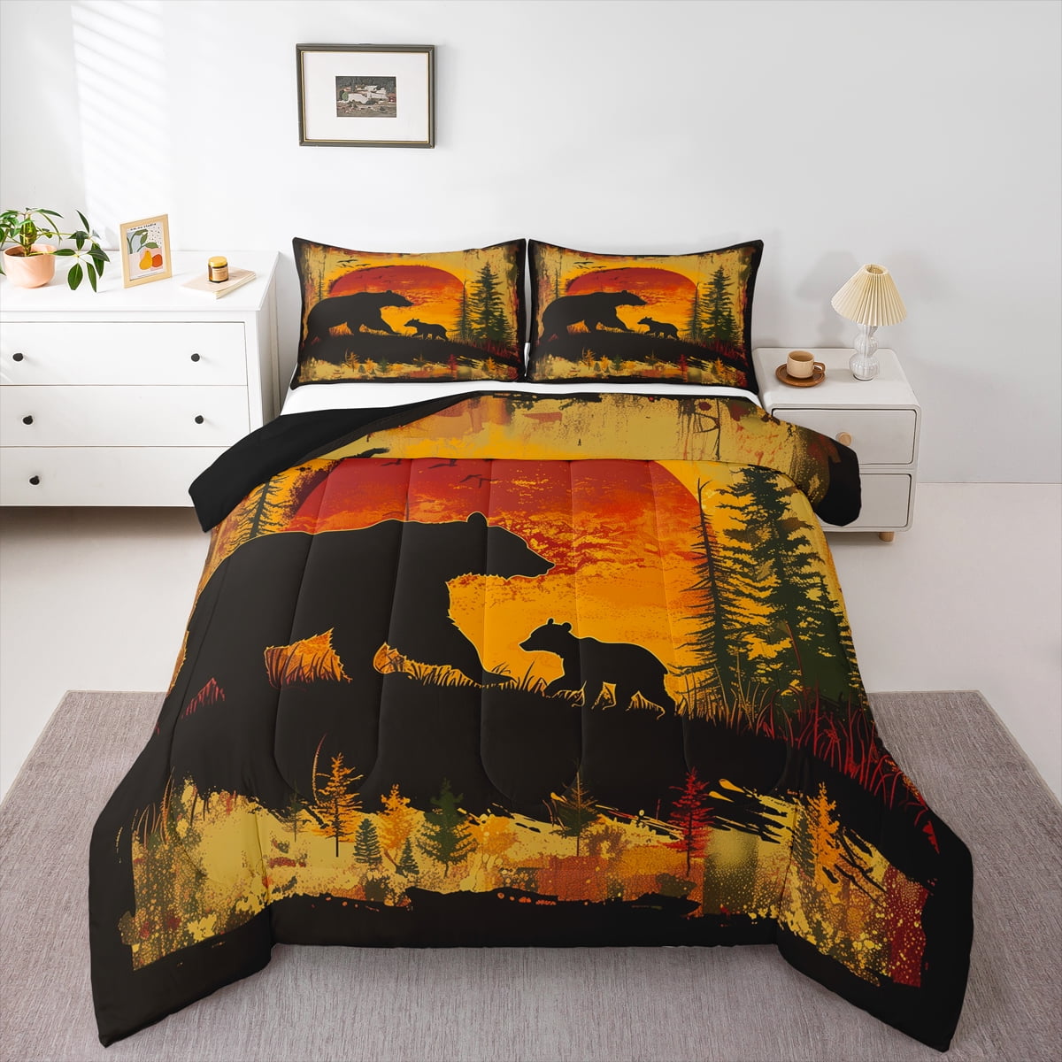Manfei Bear Slihouette Queen Comforter Set,Jungle Animal Bedding Sets ...