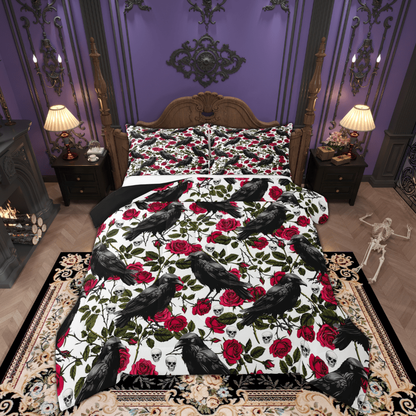 Manfei Black Bat Print Queen Comforter Set for Kid, Gothic Halloween ...