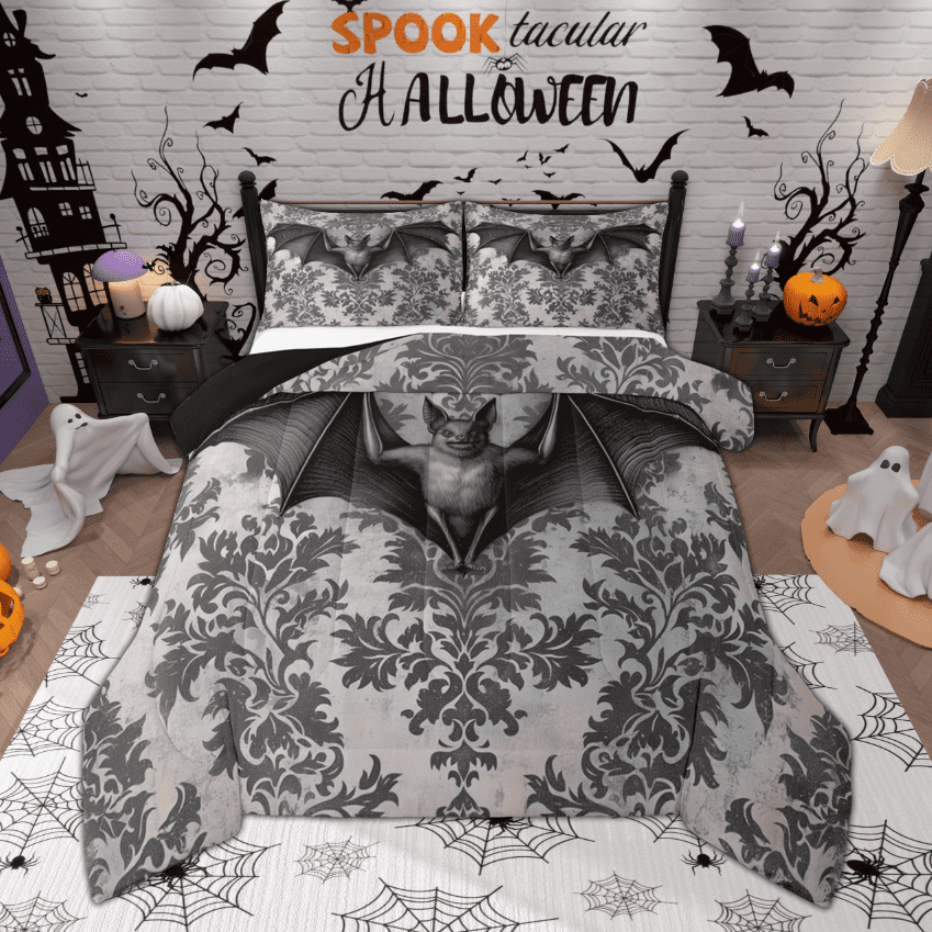 Manfei Black Bat Queen Comforter Set, Halloween Theme Bedding Sets ...