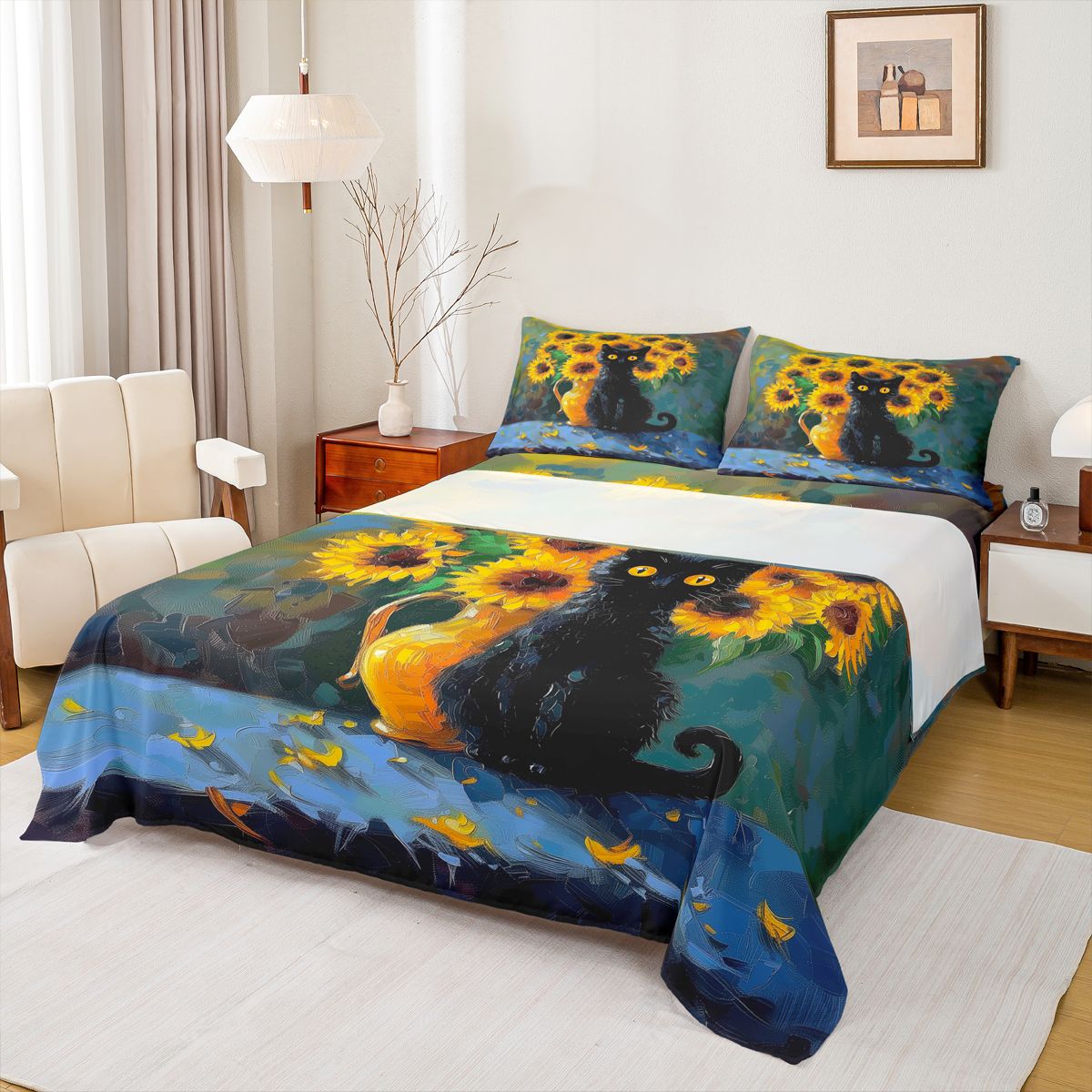 Manfei Black Cat Full Size Sheets 4-Piece for Kids Children,Vintage ...
