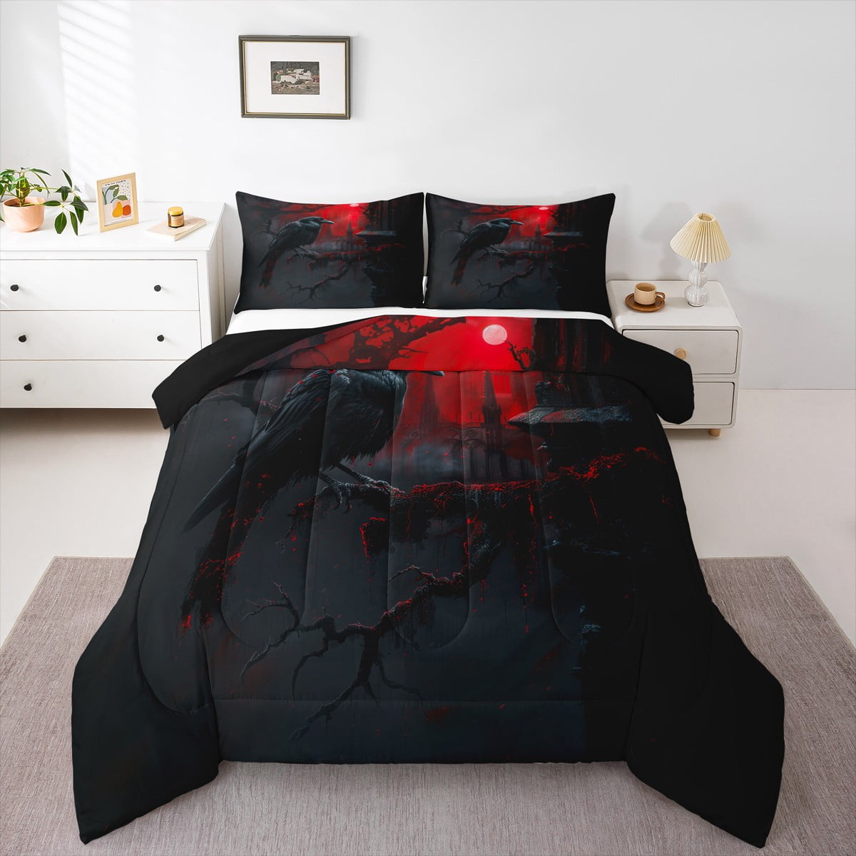 Manfei Black Crow Full Size Comforter Sets for Kids, Horror Castle ...