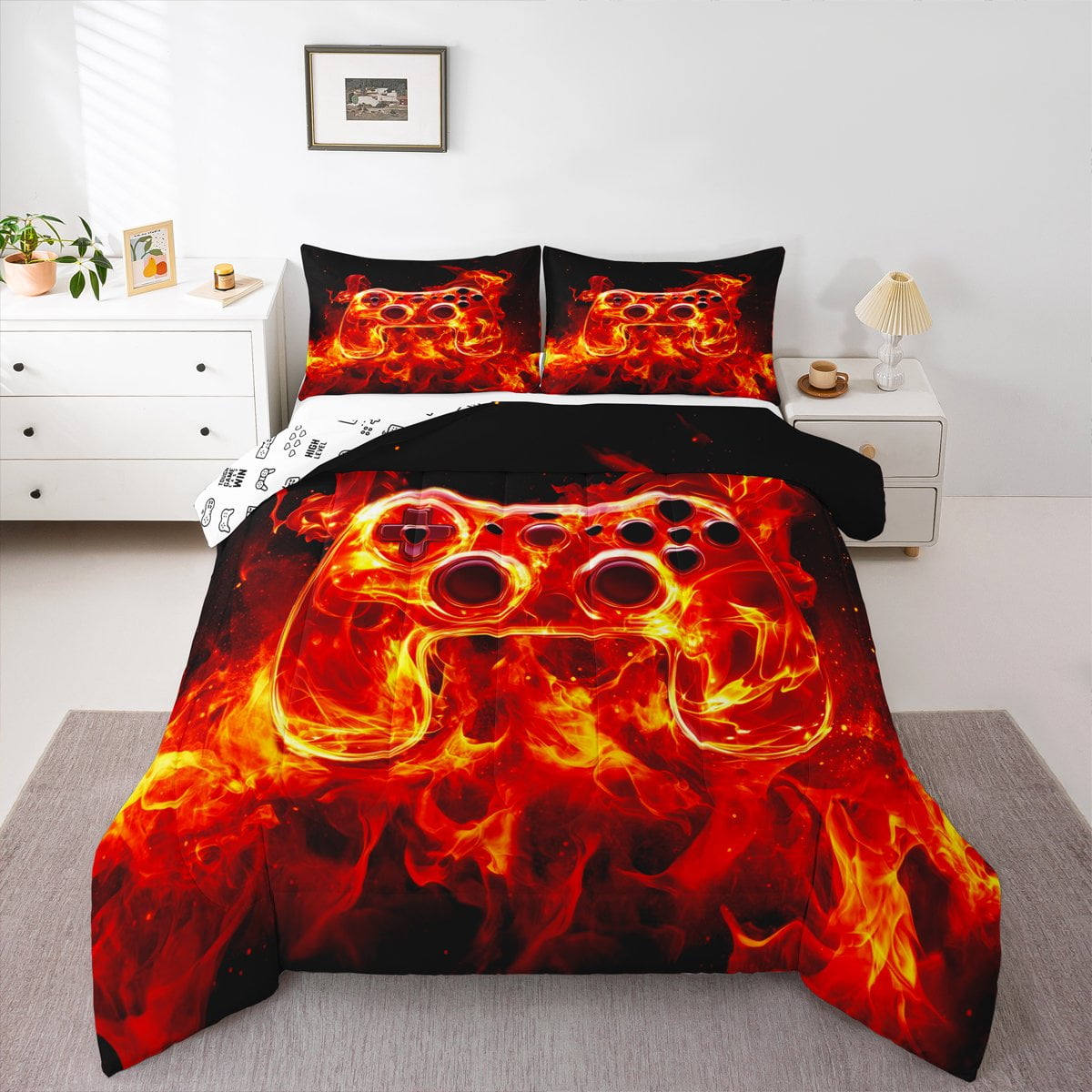 Manfei Black Game Console King Size Comforter Sets,Gamer Gaming Bedding ...