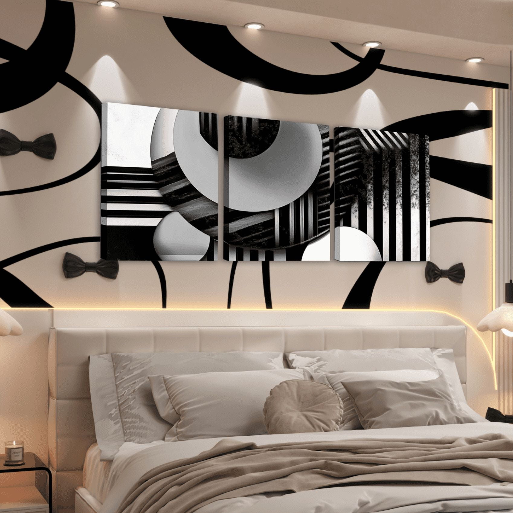 Manfei Black Gray White Aesthetic Wall Art Home Decor, Contemporary ...