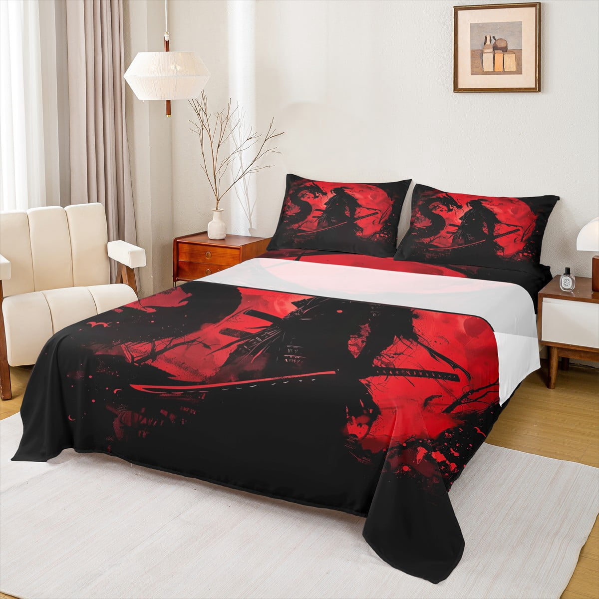 Manfei Black Red Worrior Full Size Sheets for Boys, Japanese Samurai ...