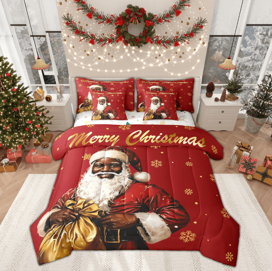 Manfei Black Santa Claus Twin Bedding Sets 7-Piece for Kids, Vintage ...